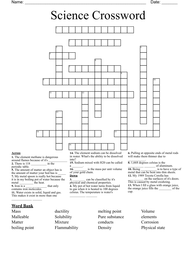 Science Crossword - WordMint