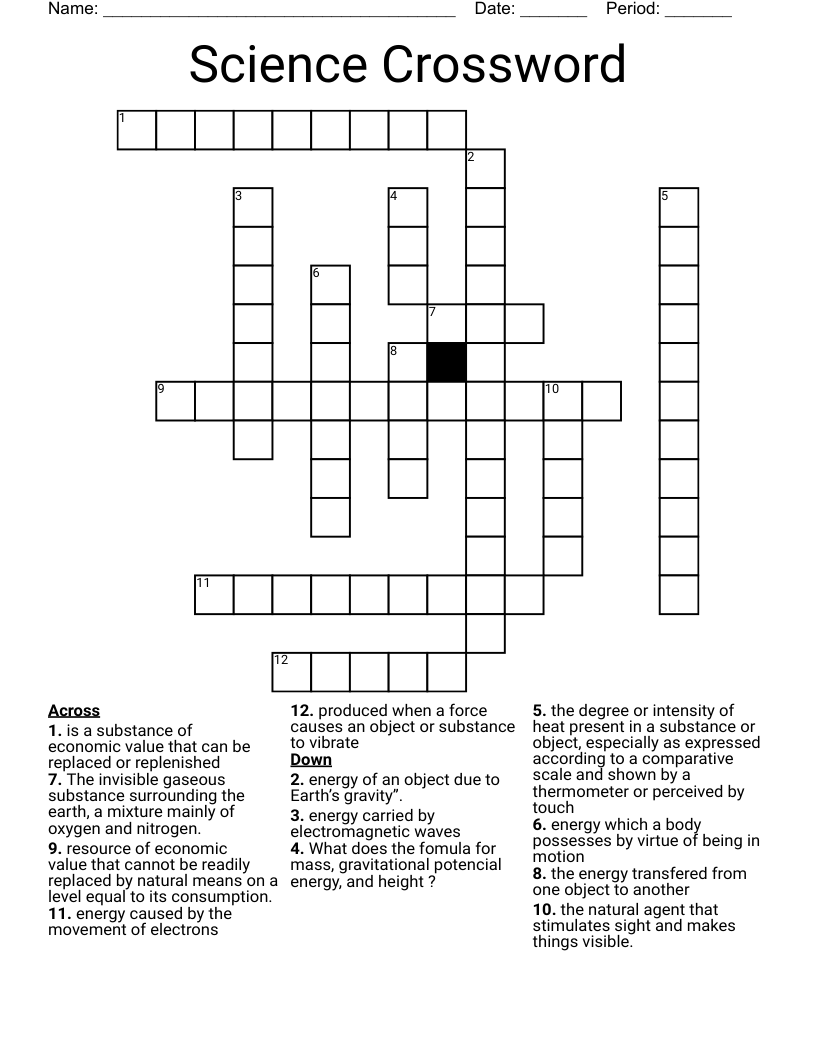 Science Crossword - WordMint