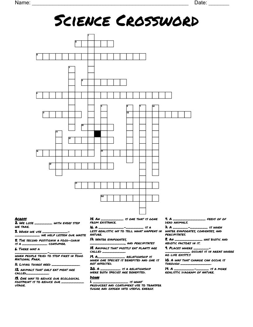 Science Crossword - WordMint