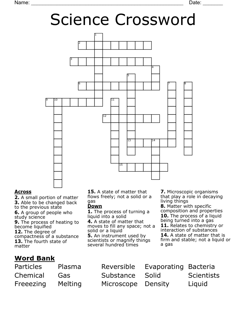 Science Crossword - WordMint