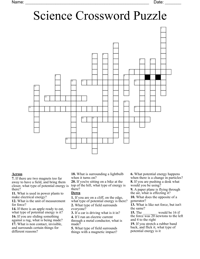 Science Crossword Puzzle - WordMint