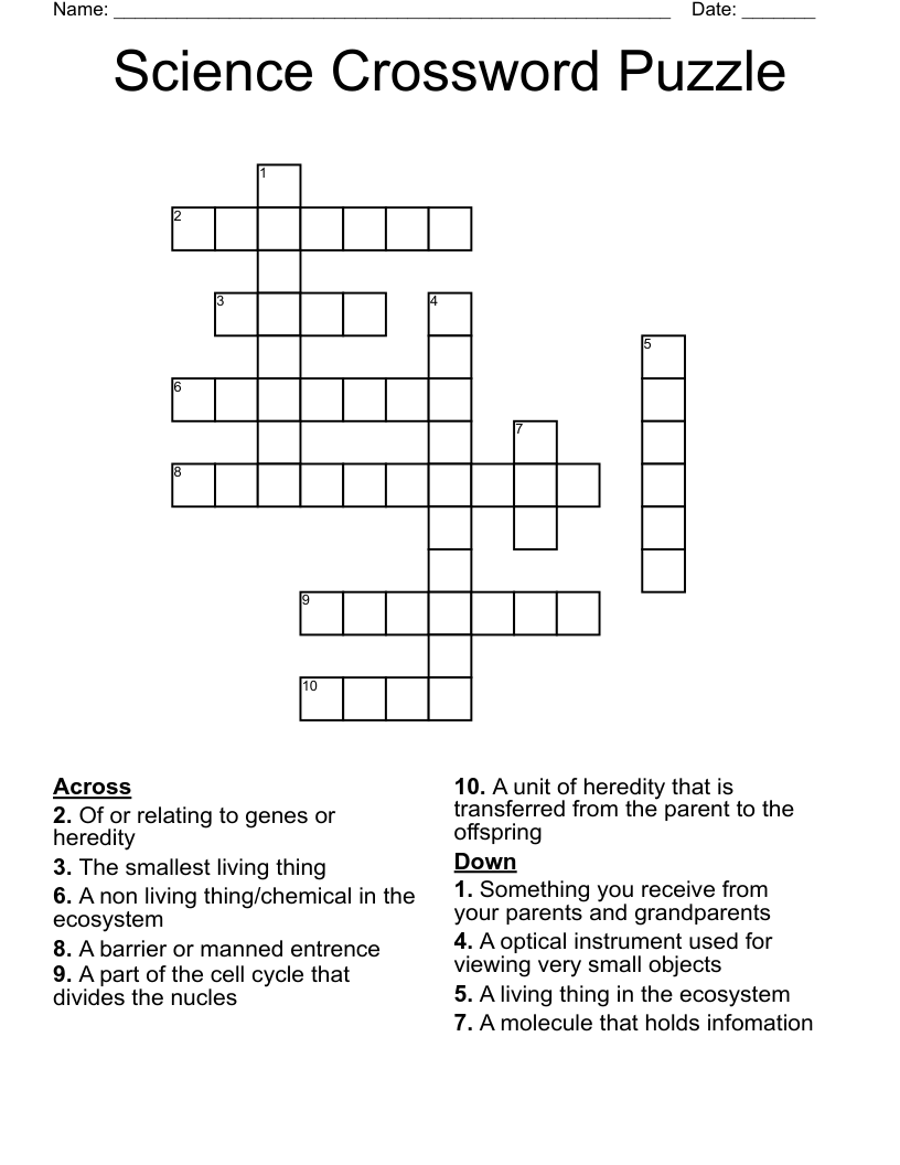 Science Crossword Puzzle - WordMint