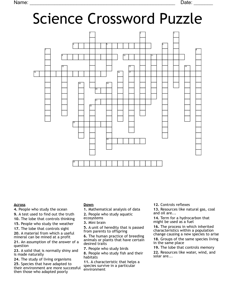 Science Crossword Puzzle - WordMint