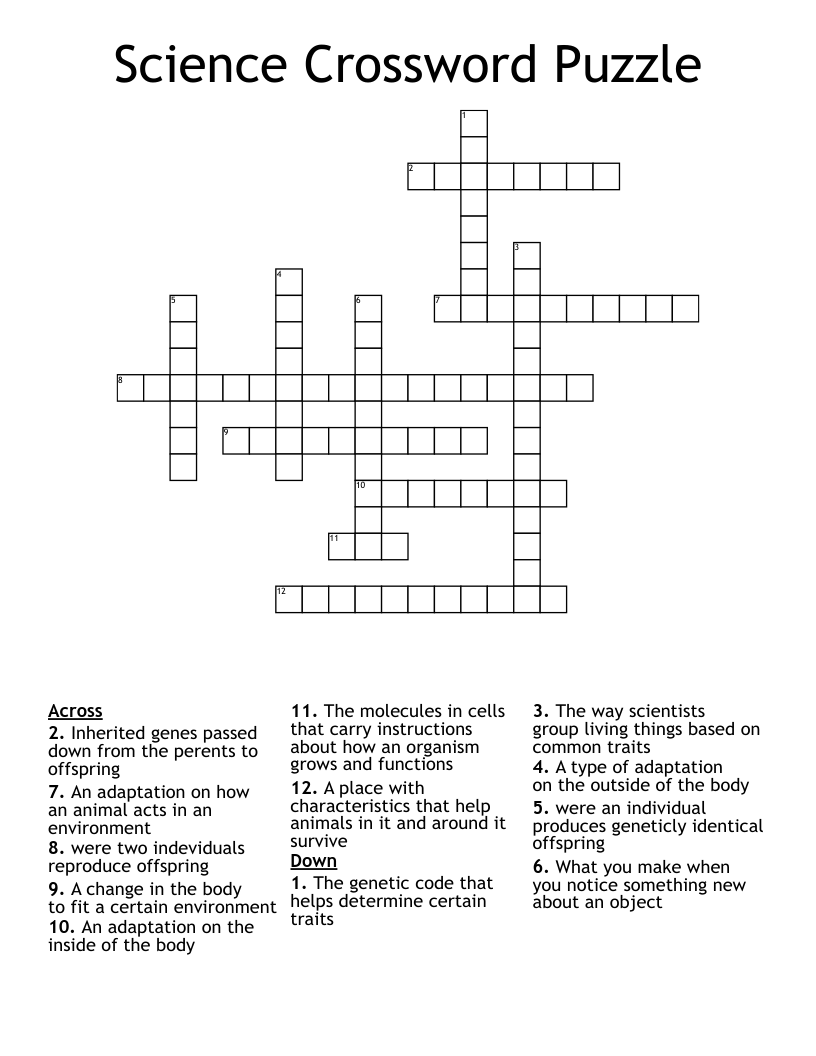 Science Crossword Puzzle - WordMint