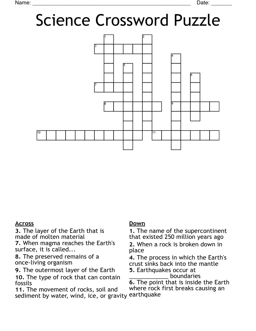 Science Crossword Puzzle - WordMint
