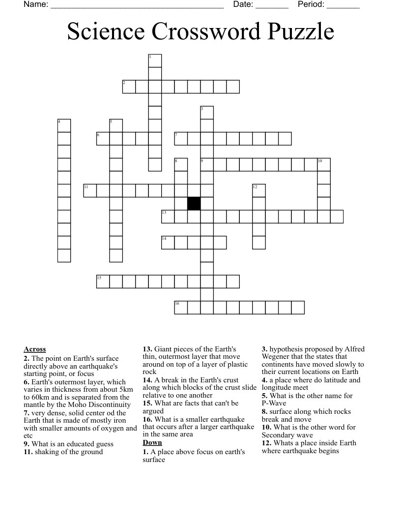 Science Crossword Puzzle - WordMint