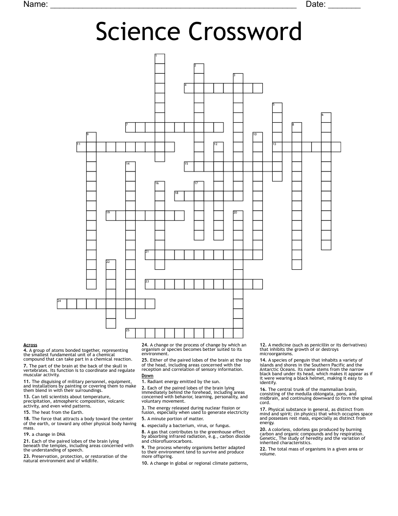 Science Crossword - WordMint