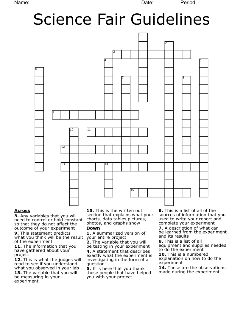 Science Fair Guidelines Crossword WordMint