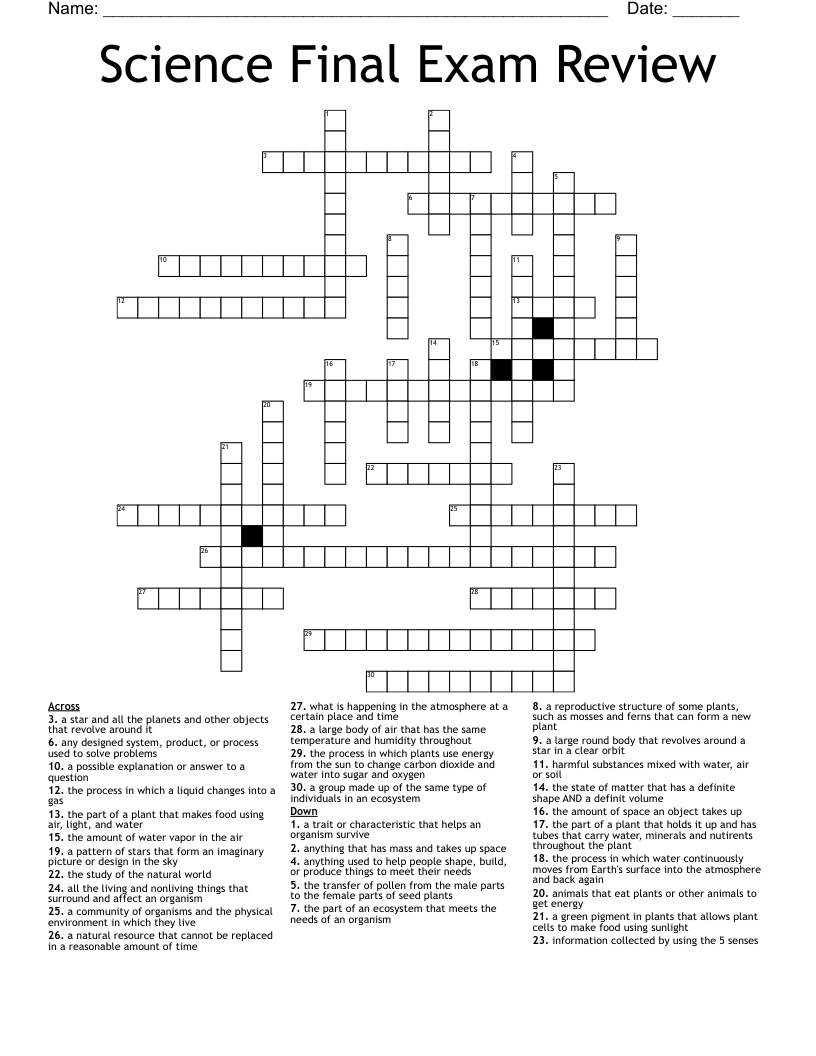 Science Final Exam Review Crossword - WordMint
