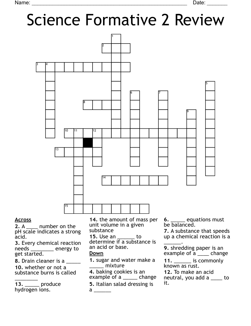 Science Formative 2 Review Crossword - WordMint