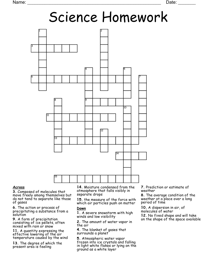 Science Homework Crossword - WordMint