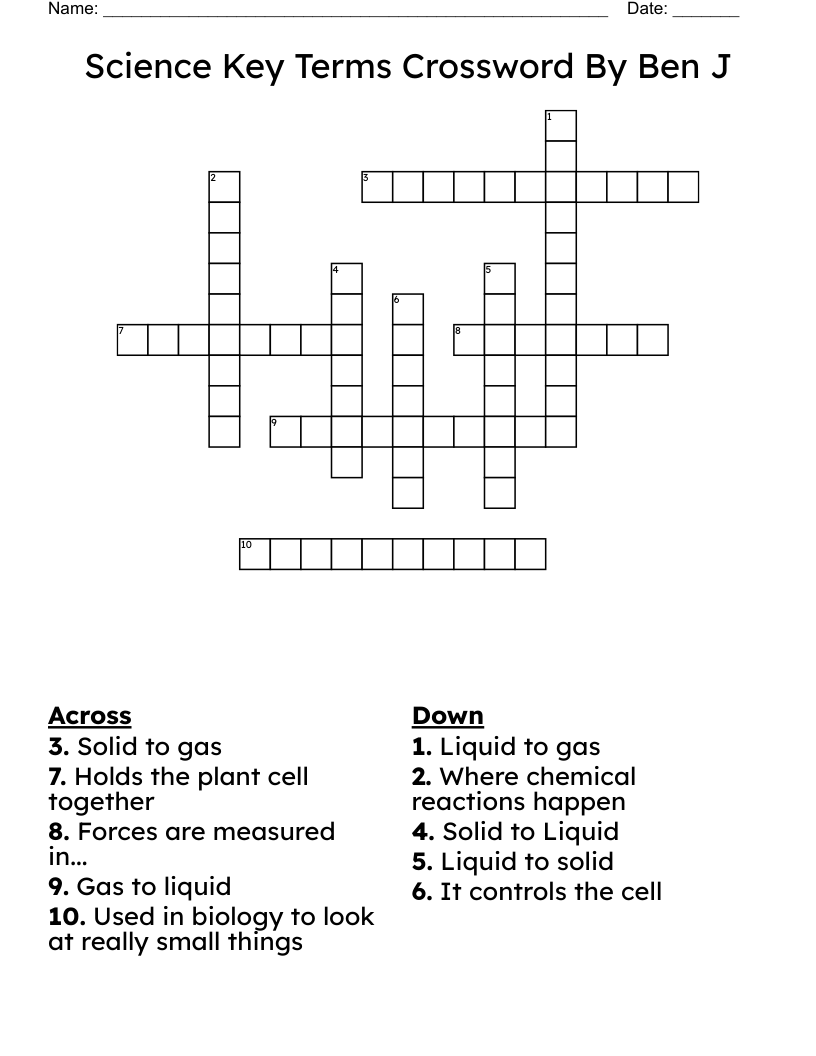 Science Key Terms Crossword By Ben J - WordMint