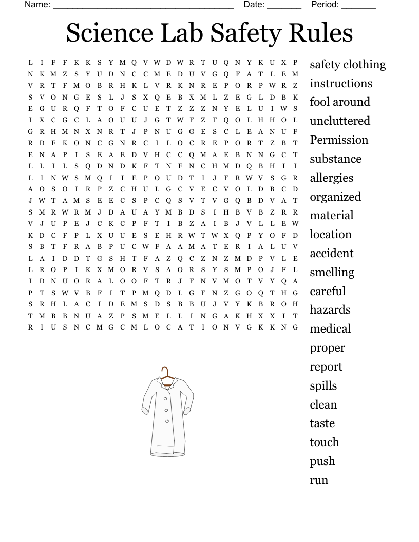 Science Lab Safety Rules Word Search WordMint