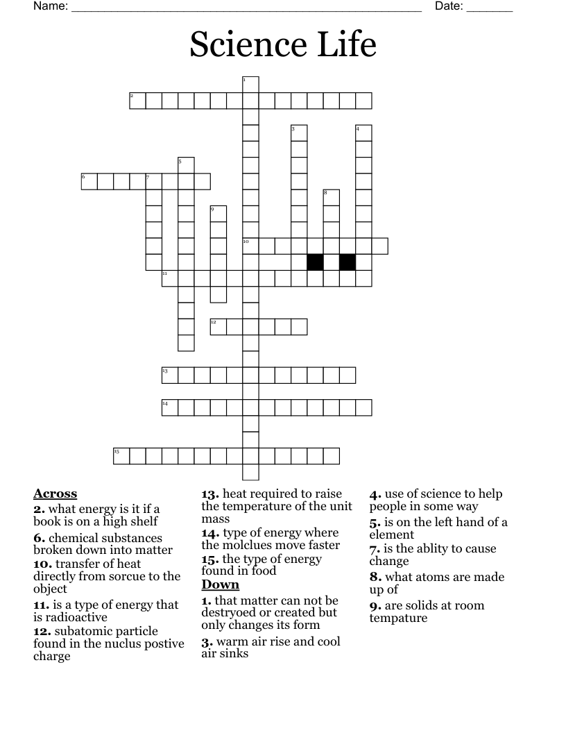 Science Life Crossword - WordMint