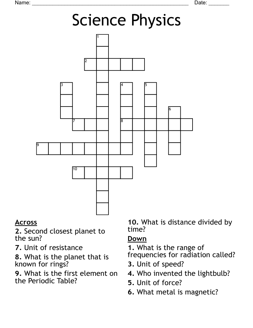 Science Physics Crossword - WordMint
