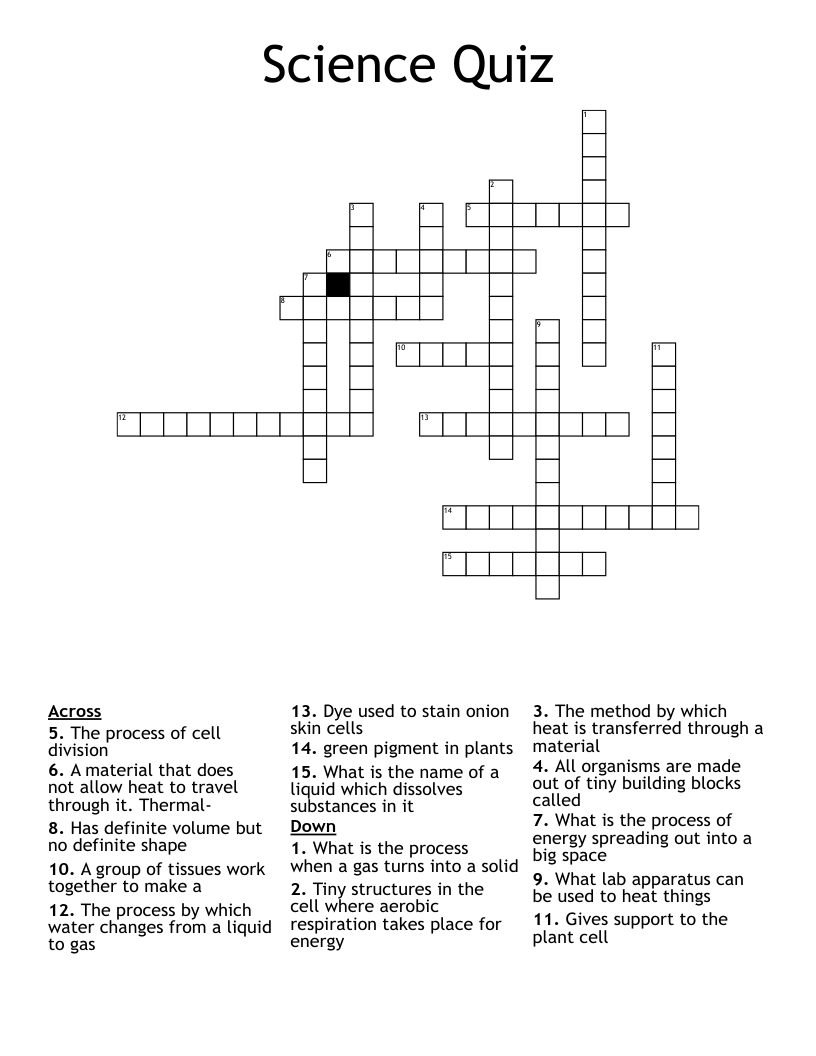 Science Quiz Crossword - WordMint