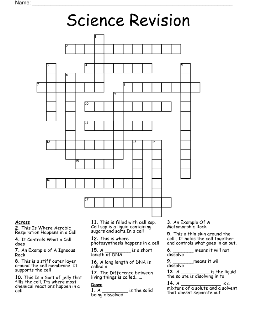 Science Revision Crossword - WordMint