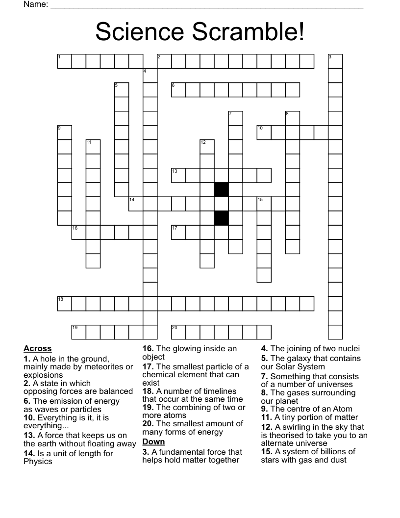 Science Scramble! Crossword - WordMint