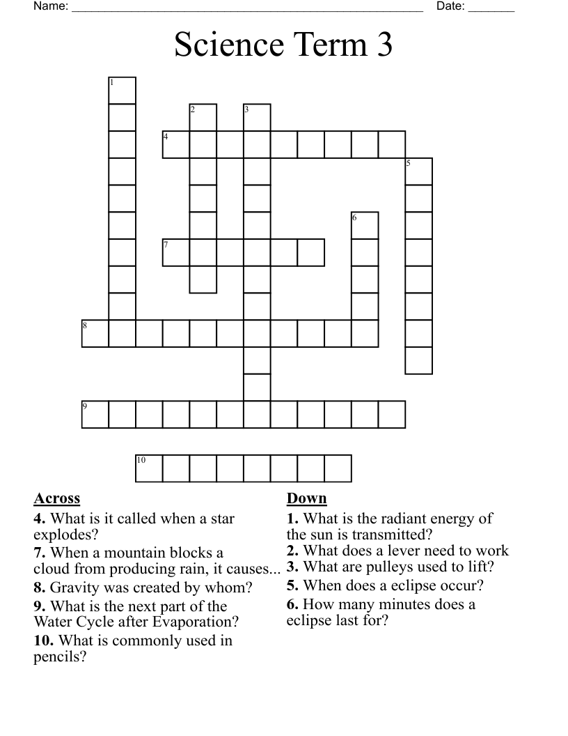Science Term 3 Crossword - WordMint