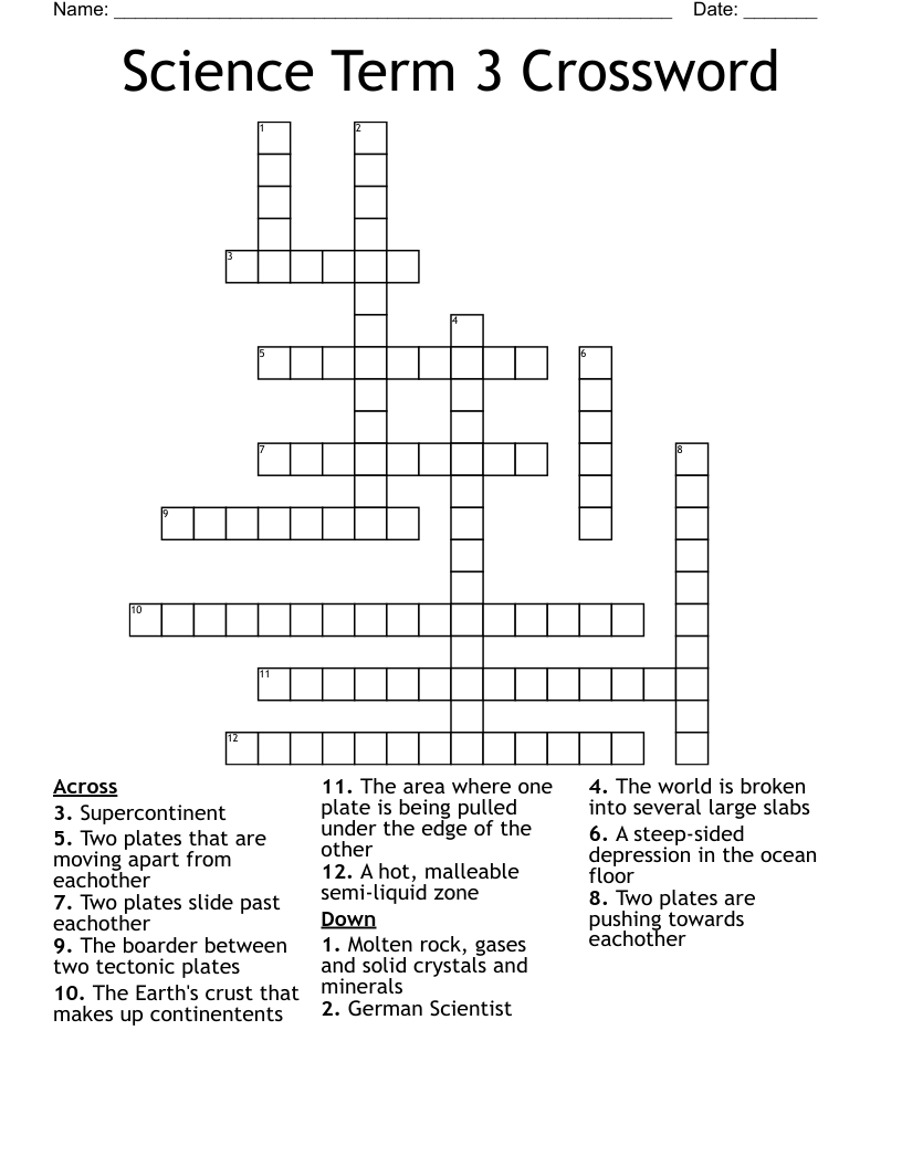 Science Term 3 Crossword - WordMint
