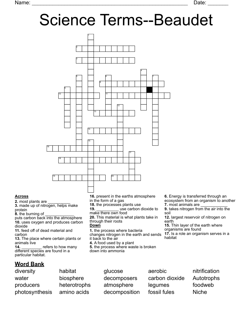 Science Terms--Beaudet Crossword - WordMint