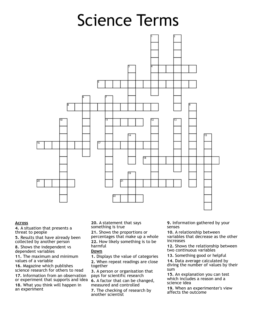 Science Terms Crossword - WordMint