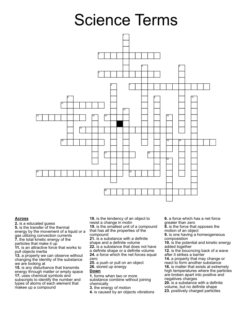 Science Terms Crossword - WordMint