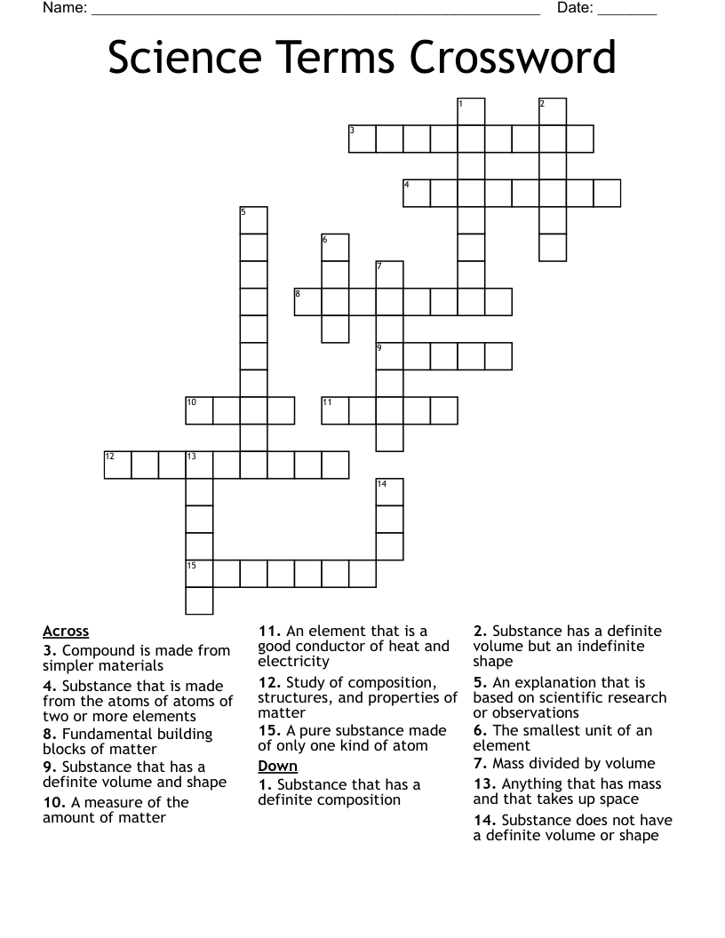 Science Terms Crossword - WordMint