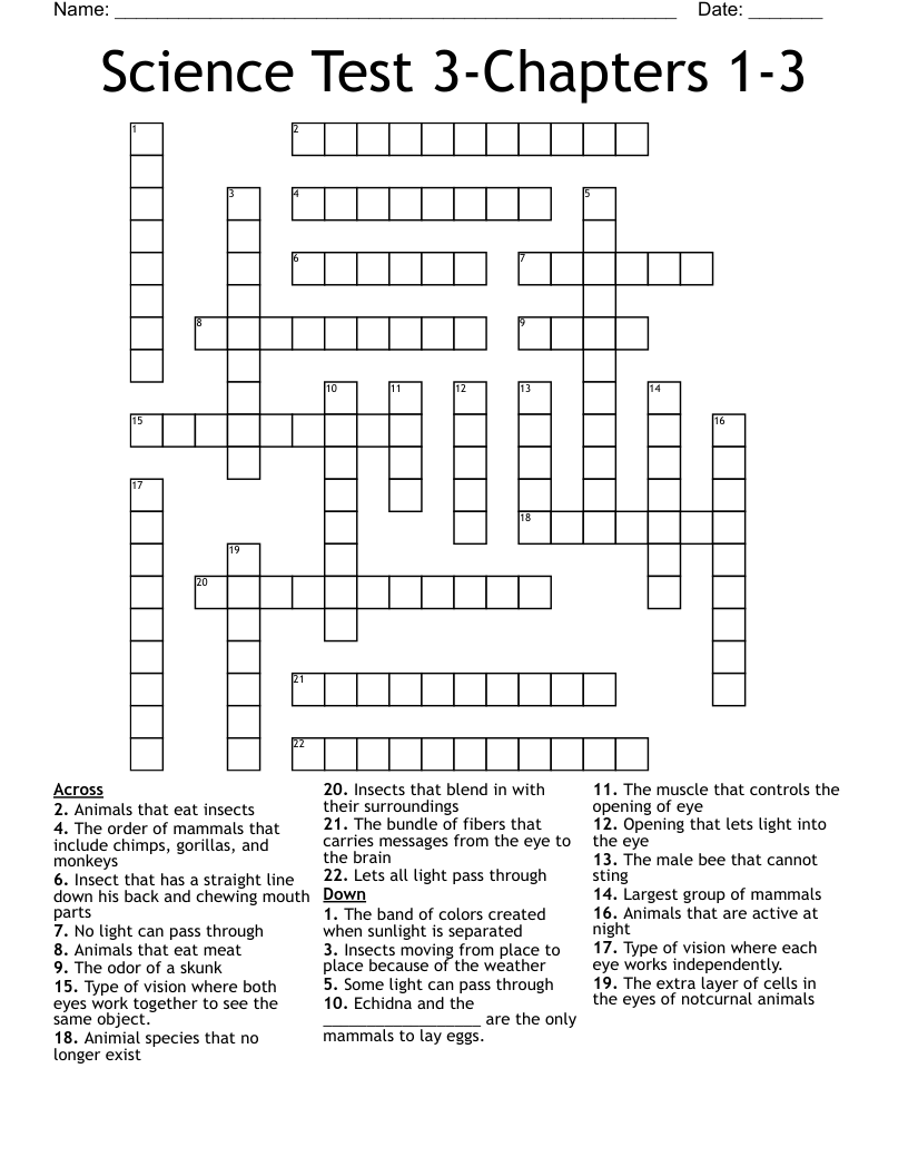 Science Test 3-Chapters 1-3 Crossword - WordMint