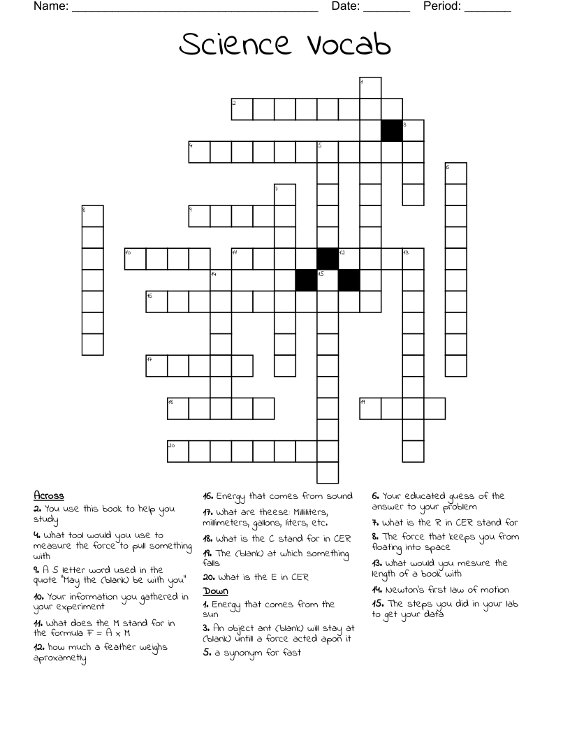 Science Vocab Crossword WordMint