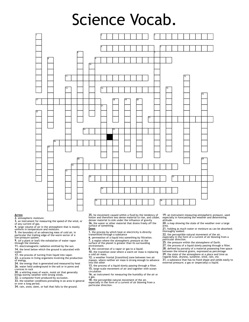 Science Vocab. Crossword - WordMint