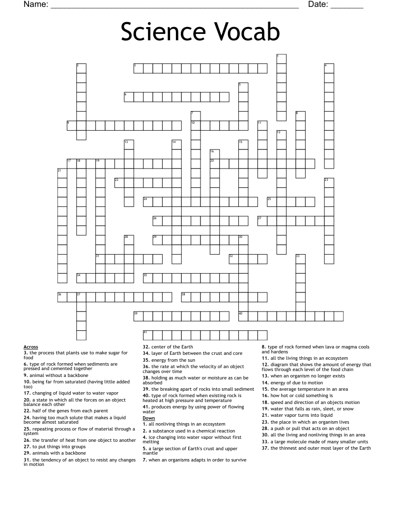 Science Vocab Crossword - WordMint