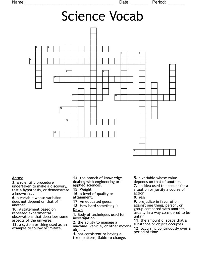 Science Vocab Crossword - WordMint