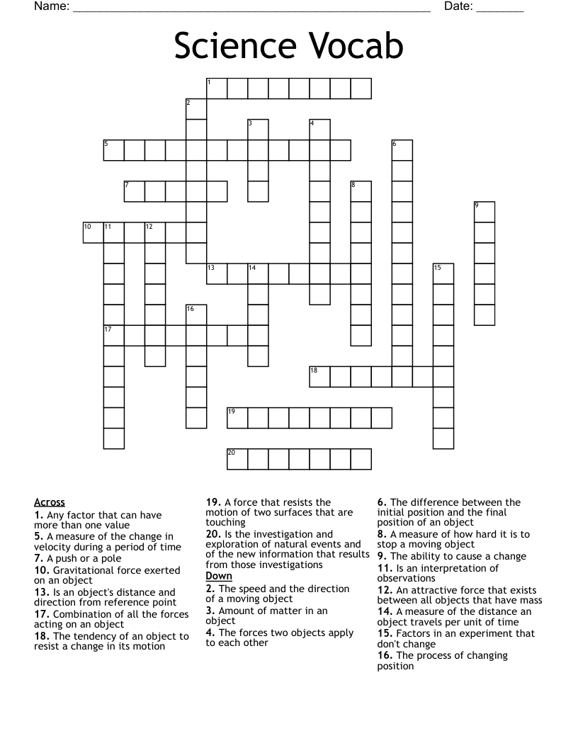 Science Vocab Crossword - WordMint