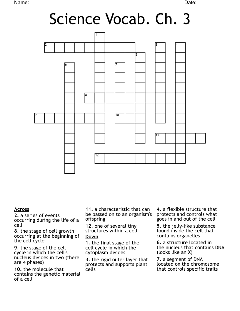 Science Vocab. Ch. 3 Crossword - WordMint