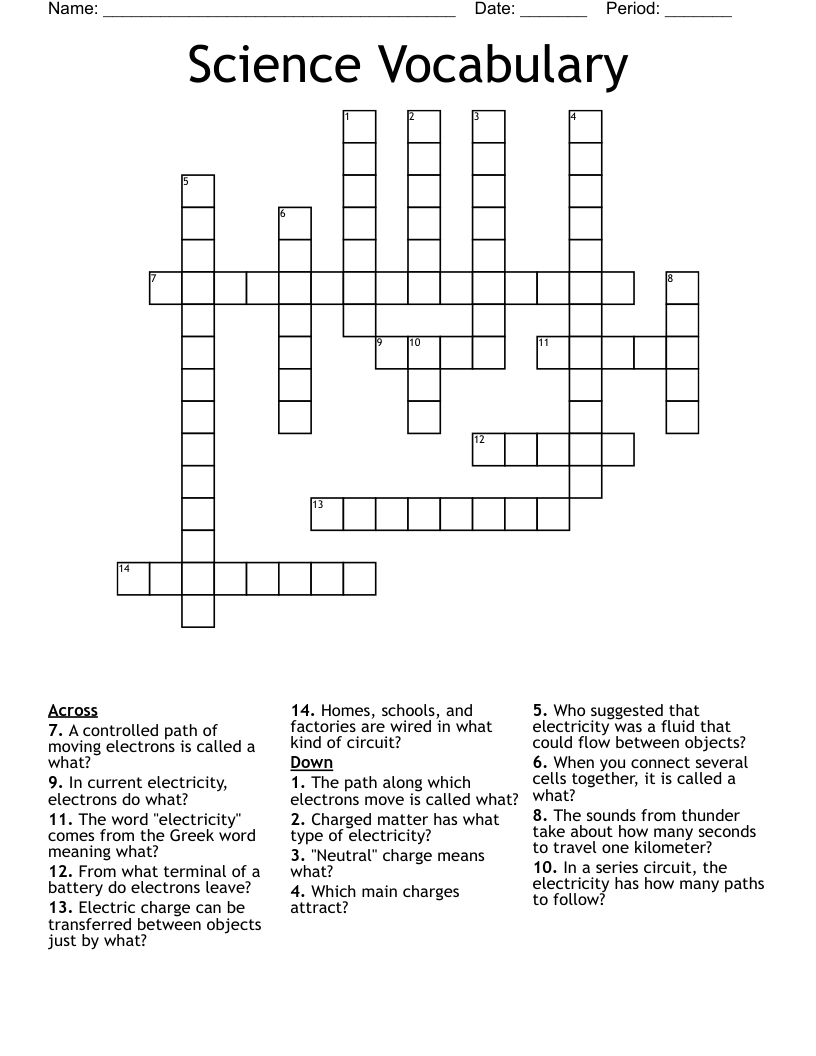Science Vocabulary Crossword - WordMint