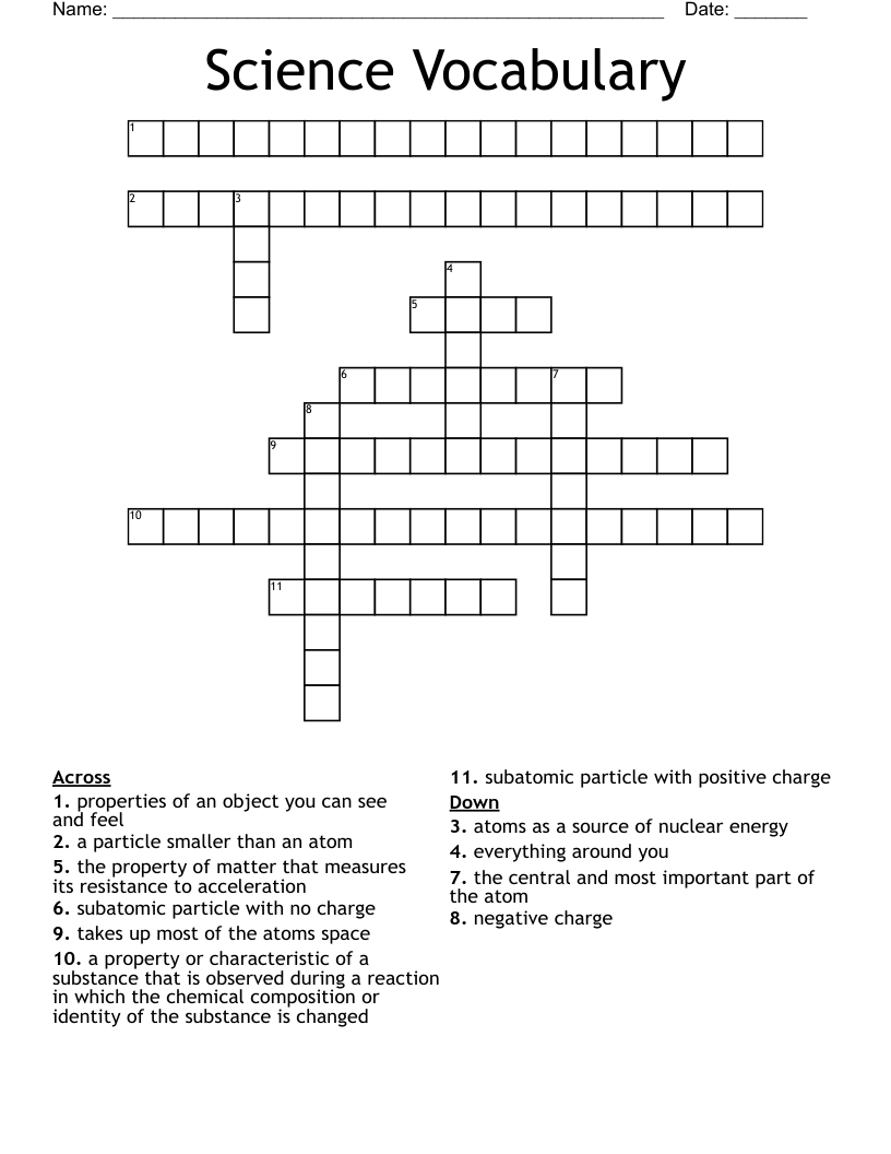 Science Vocabulary Crossword - WordMint