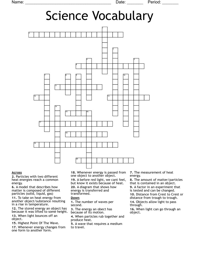 Science Vocabulary Crossword - WordMint