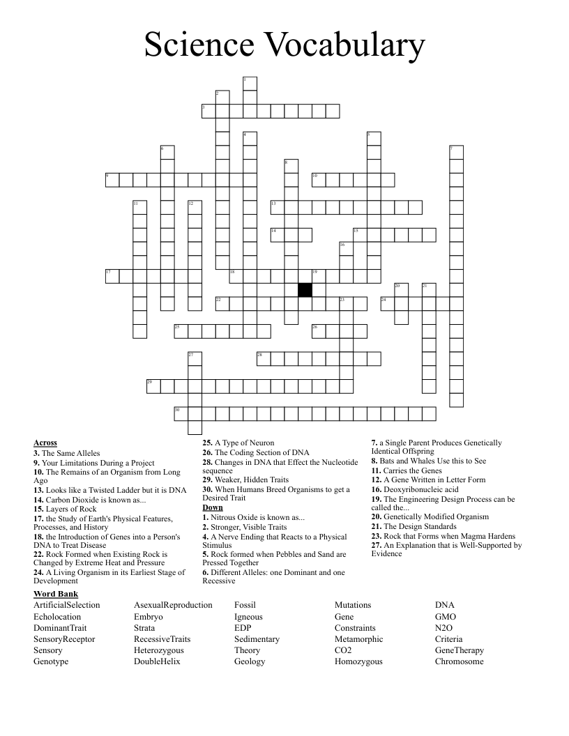 Science Vocabulary Crossword - WordMint