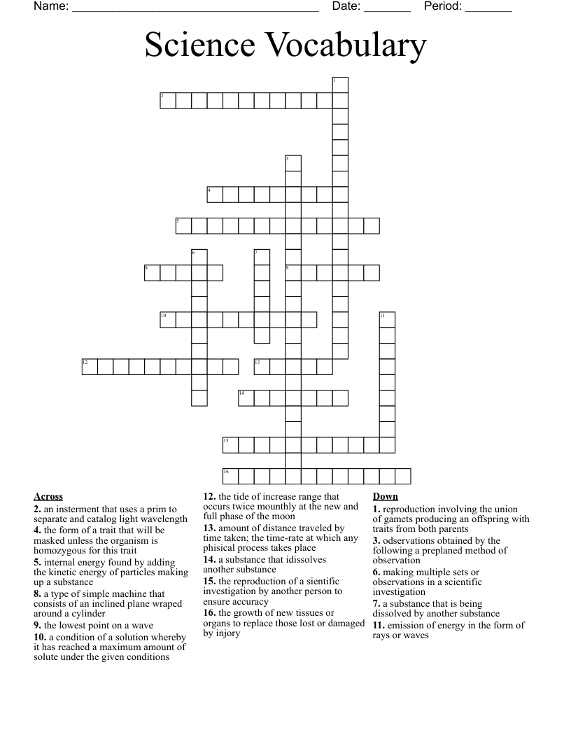 Science Vocabulary Crossword - WordMint
