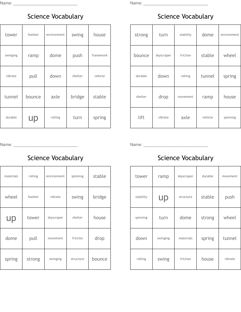 Science Vocabulary Bingo Cards - WordMint