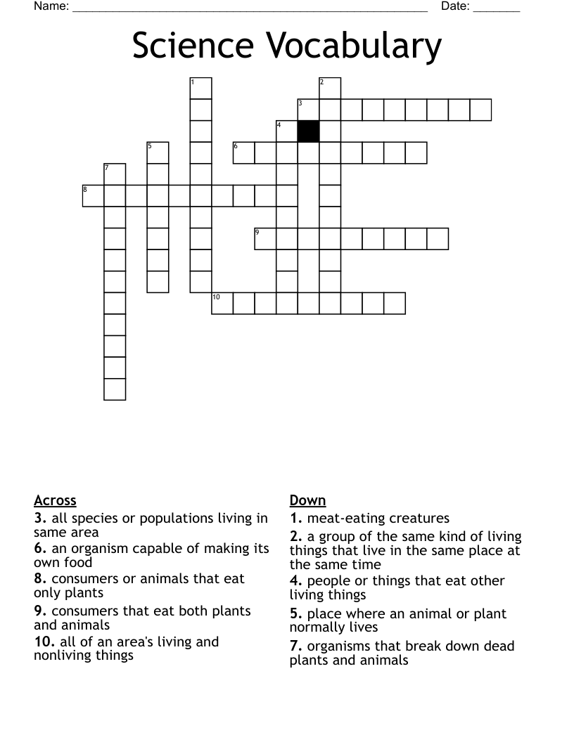 Science Vocabulary Crossword - WordMint