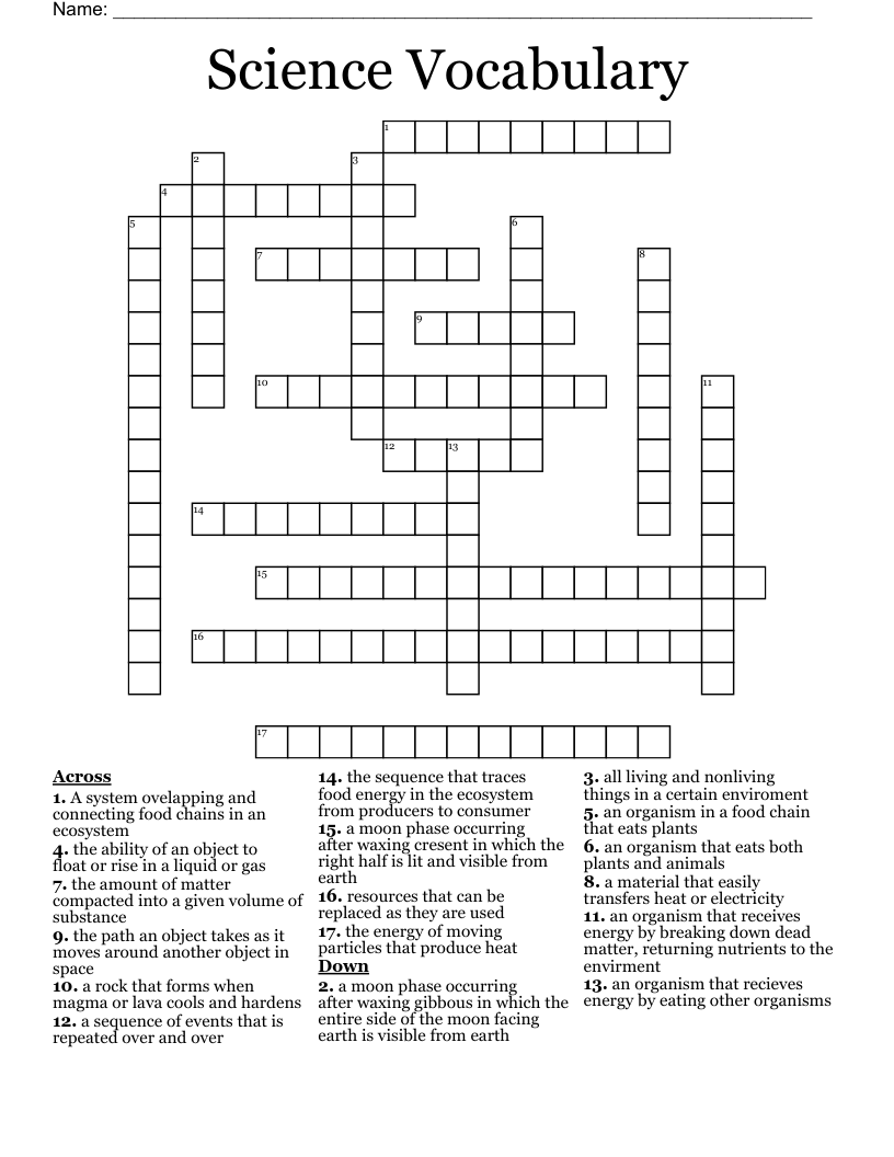 Science Vocabulary Crossword - WordMint