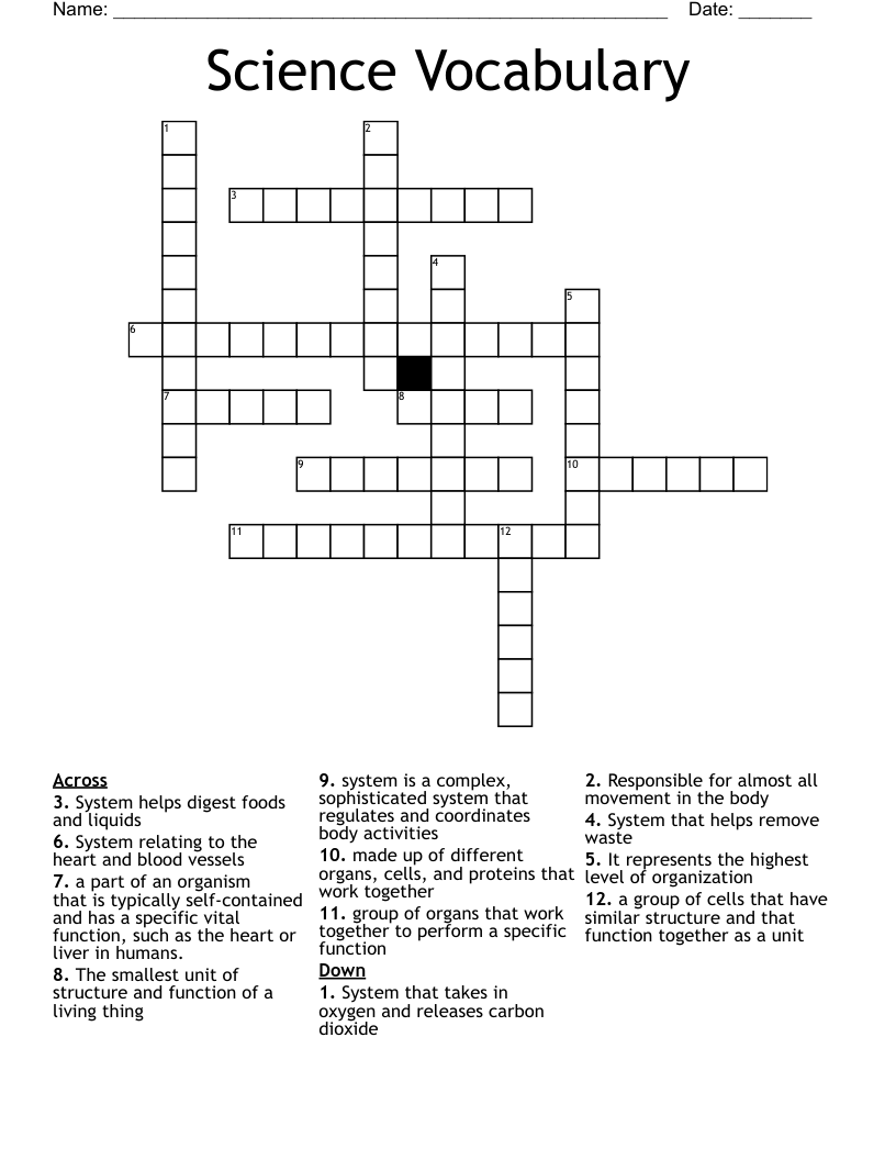 Science Vocabulary Crossword - WordMint