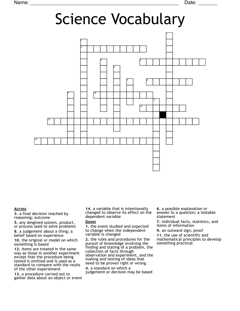 Science Vocabulary Crossword - WordMint