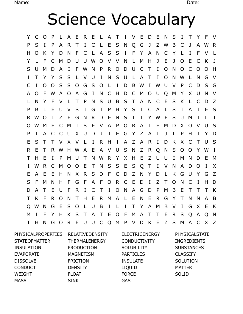 Science Vocabulary Word Search - WordMint