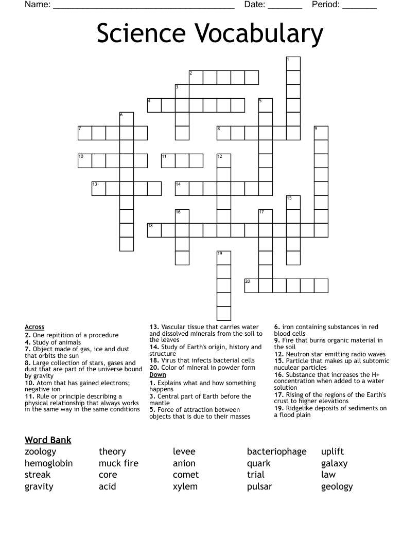 Science Vocabulary Crossword - WordMint