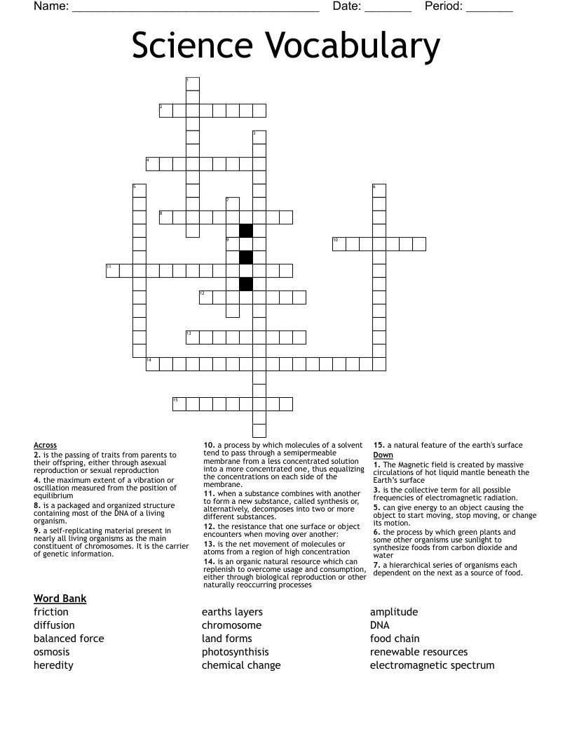 Science Vocabulary Crossword - WordMint