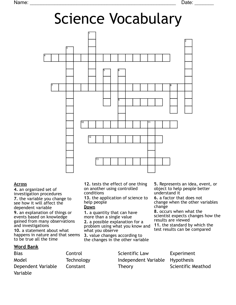 Science Vocabulary Crossword WordMint