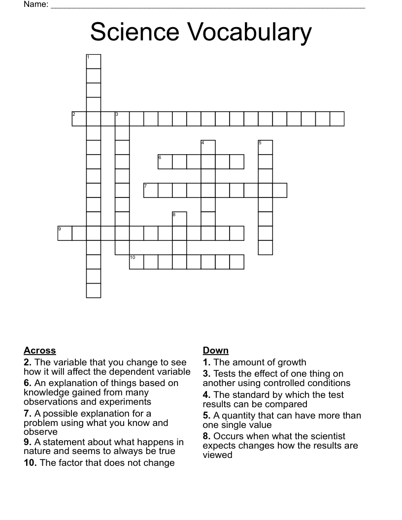 Science Vocabulary Crossword - WordMint
